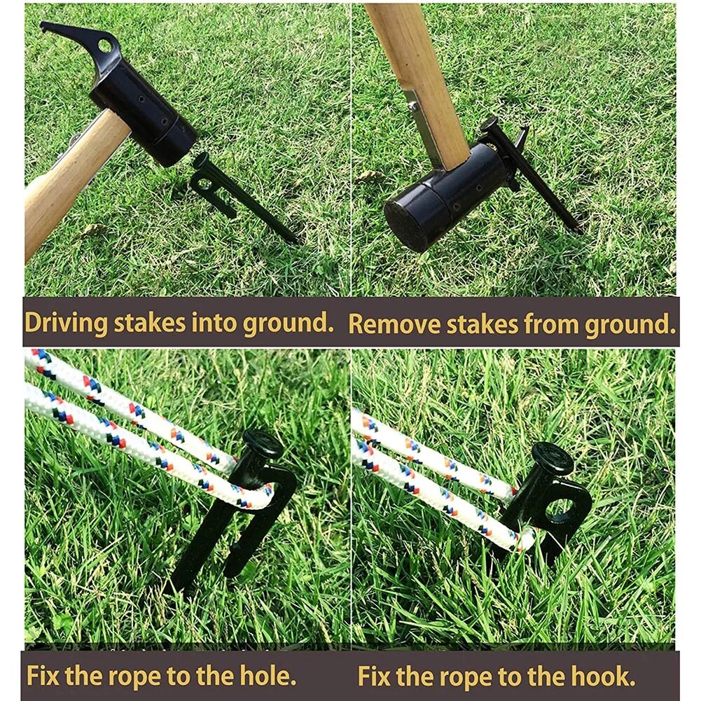 CAMPINGMOON T Series Black Carbon Steel Camping Tent Rope Peg Stakes ...