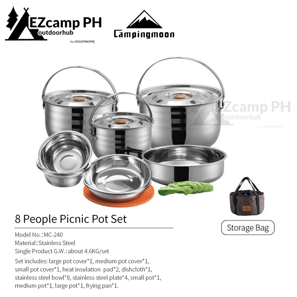 CAMPINGMOON Stainless Steel Camping Pot Set for up to 6 and 8 Person – ezcampphoutdoorhub