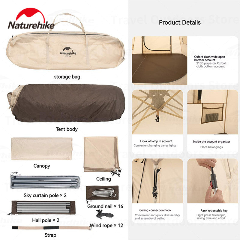 Naturehike ANGO Fast Automatic Tent Detachable Canopy Awning Tarp For ...