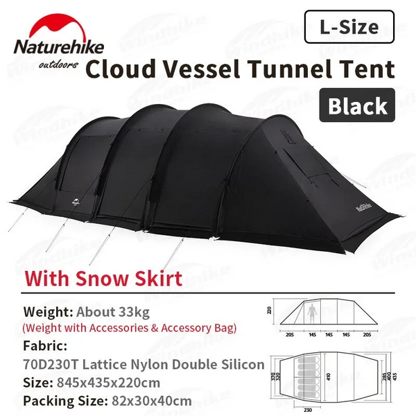 Naturehike Cloud Vessel Tunnel Tent With Snow Skirt Large 4-6 Persons ...