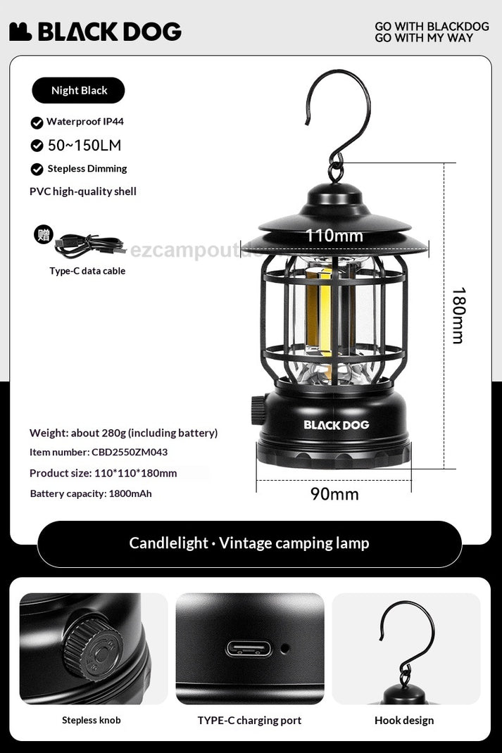 Blackdog CANDLELIGHT Retro Camping Lamp Black LED Light Ambient Lanter ...