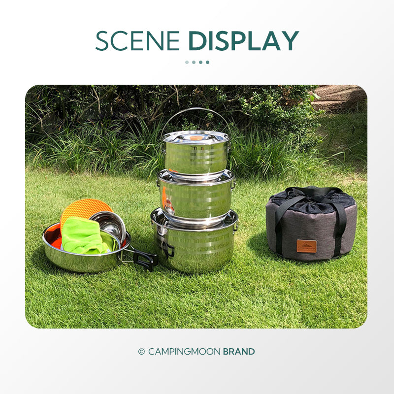 CAMPINGMOON Stainless Steel Camping Pot Set for up to 6 and 8 Person ...
