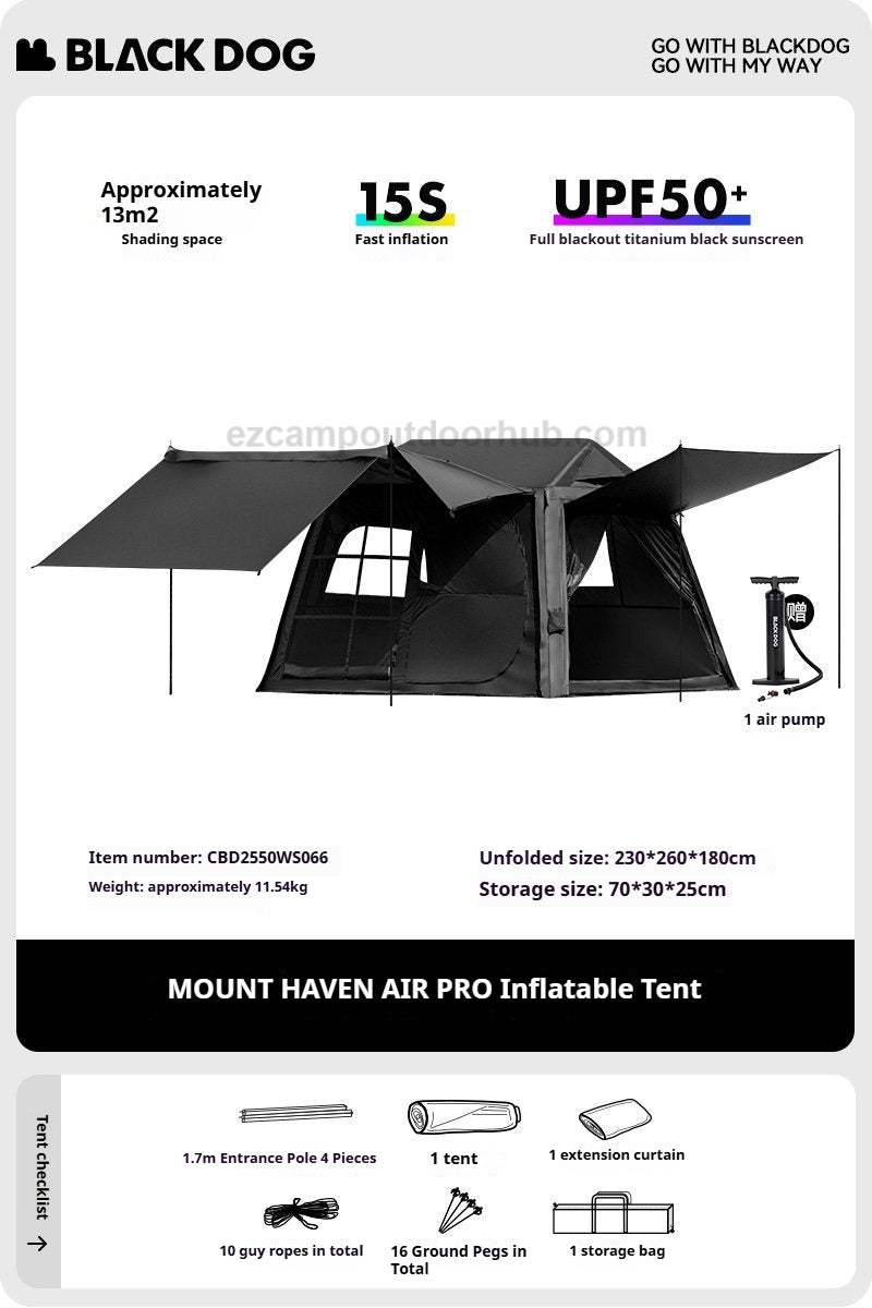 Blackdog MOUNT HAVEN AIR PRO Inflatable Tent Fast Build Cabin Style ...