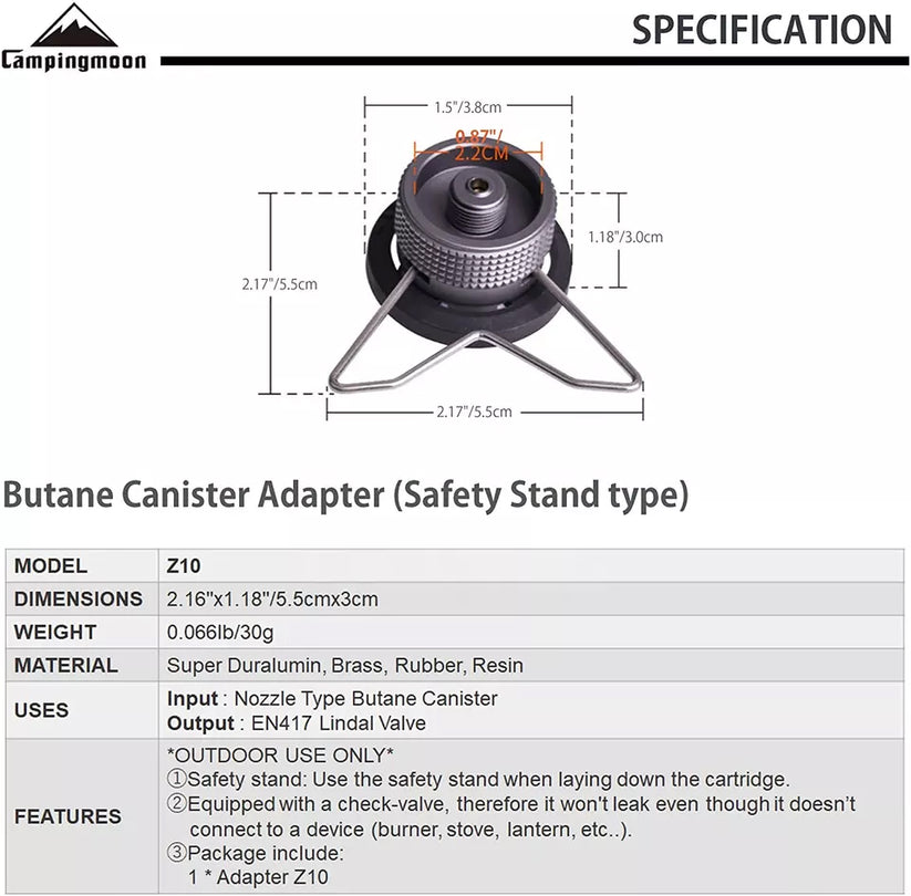 CAMPINGMOON Butane Gas Converter Adapter Nozzle Type Canister Tank ...