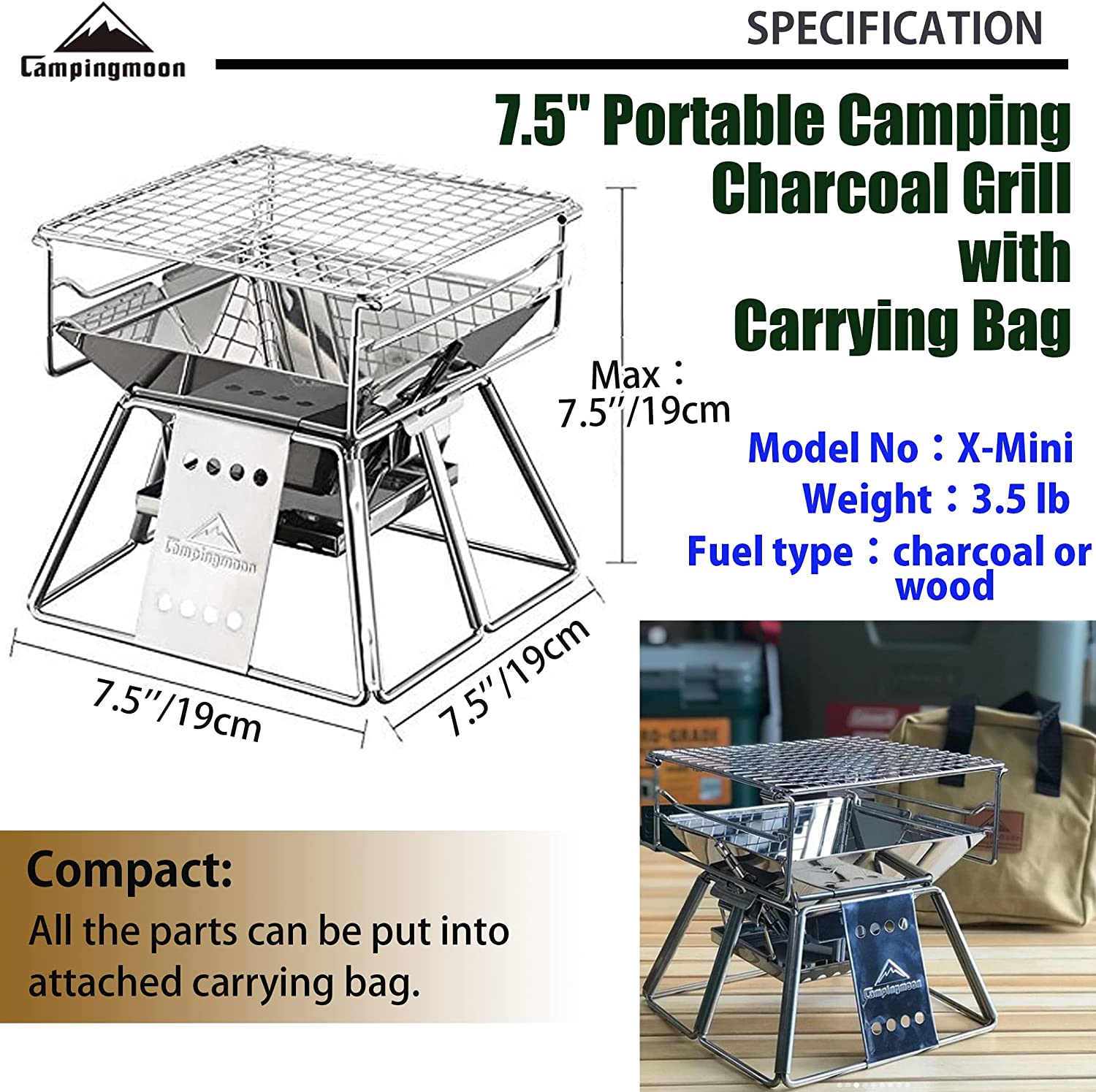 CAMPINGMOON Outdoor Portable Camping BBQ Grill Pure Stainless Steel – ezcampphoutdoorhub